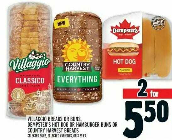 Metro: Villaggio Breads Or Buns, Dempster's Hot Dog Or Hamburger Buns ...